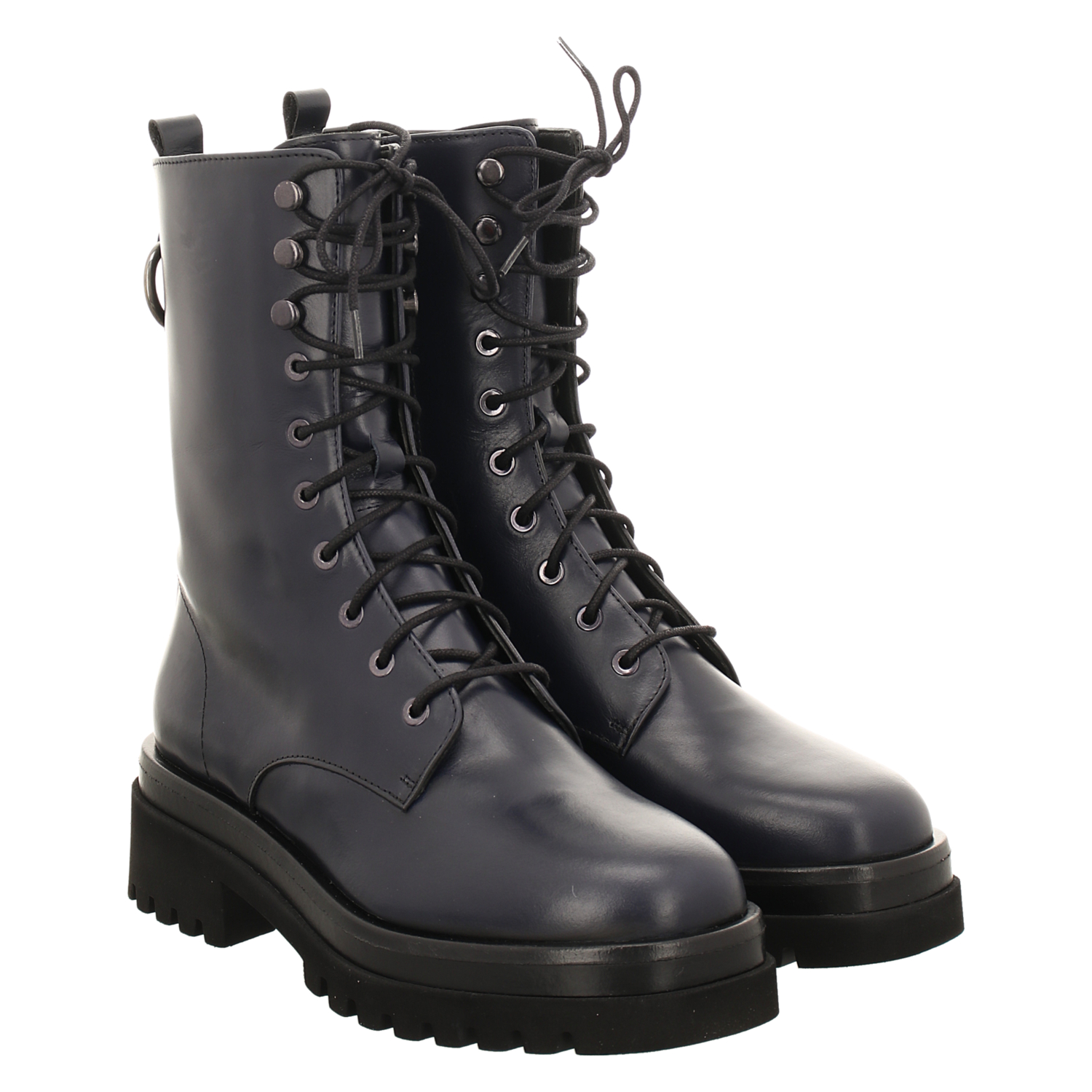 Homers hoher Glattleder-Stiefel in blau für Damen